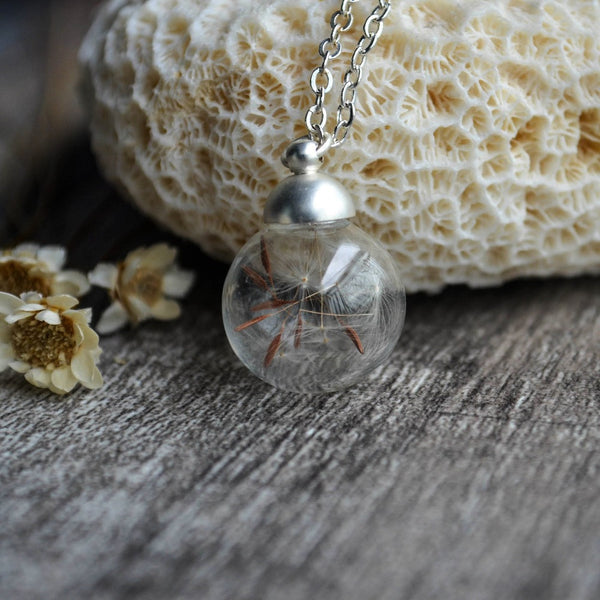 Real Dandelion Seed Wish Flower Charm Pendant Necklace – Introvert Palace
