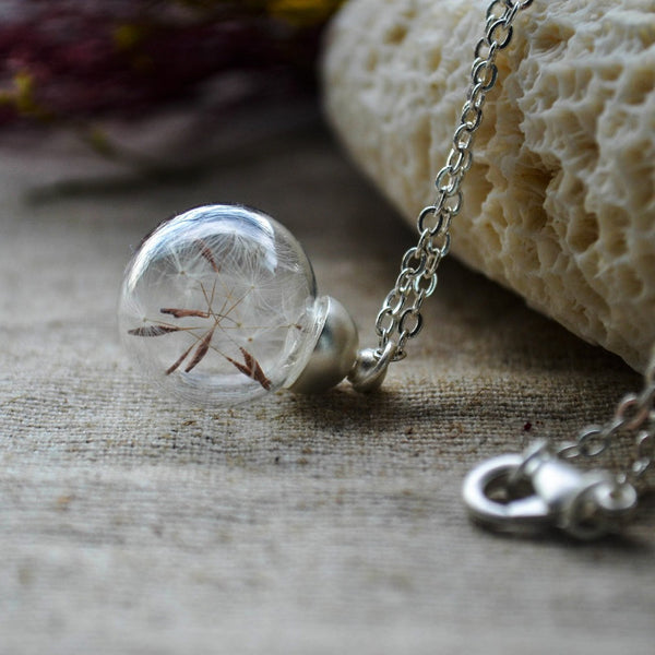Real Dandelion Seed Wish Flower Charm Pendant Necklace – Introvert Palace