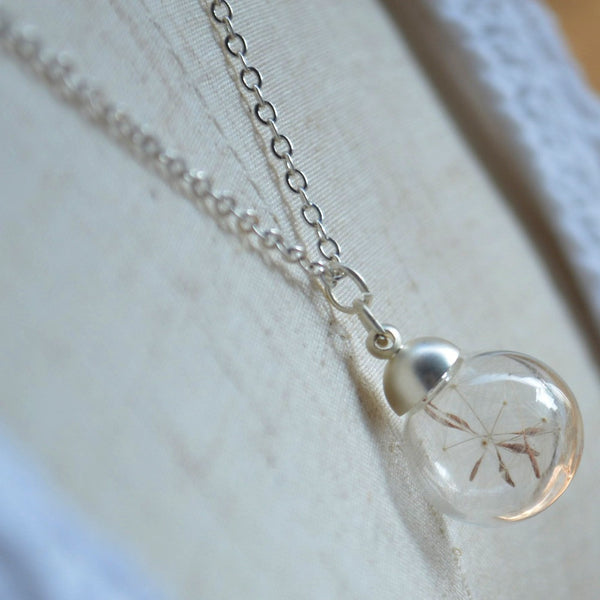 Real Dandelion Seed Wish Flower Charm Pendant Necklace – Introvert Palace